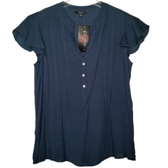 Cocomo | Tops | Cocomo Womens Plus Size X Navy Blue Pintuck Fluttered ...